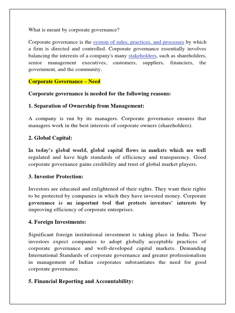 Corporate Governance Assignment | PDF | Corporate Governance | Governance