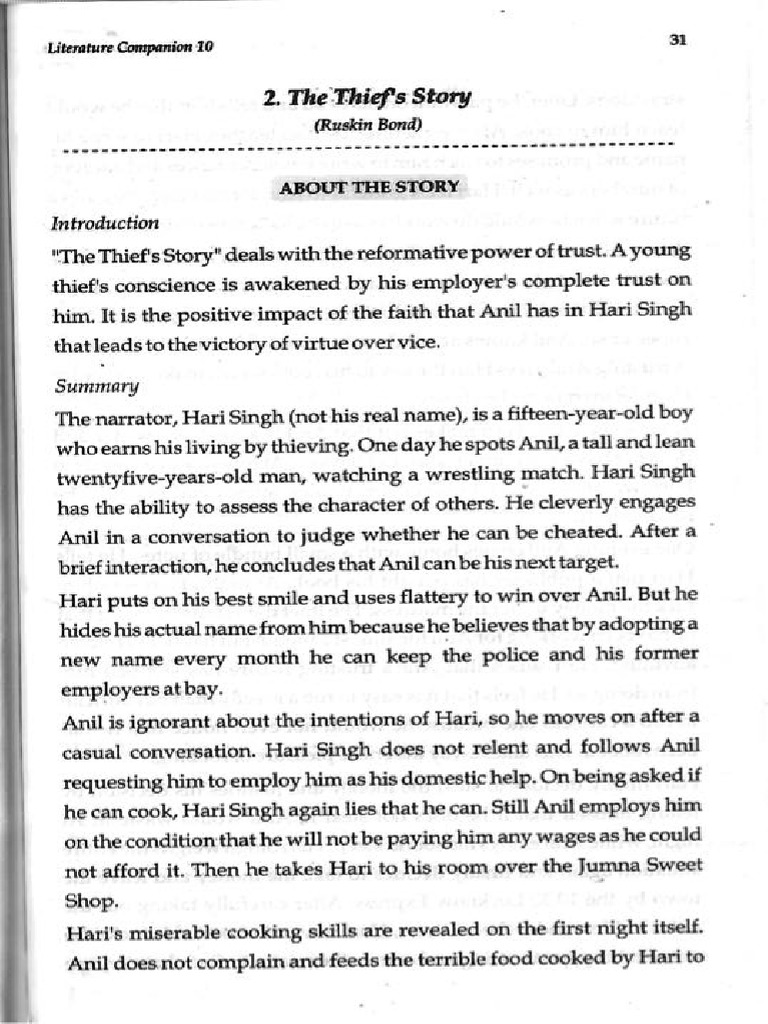 Chapter 2 - A Thief's Story - Summary and Notes | PDF