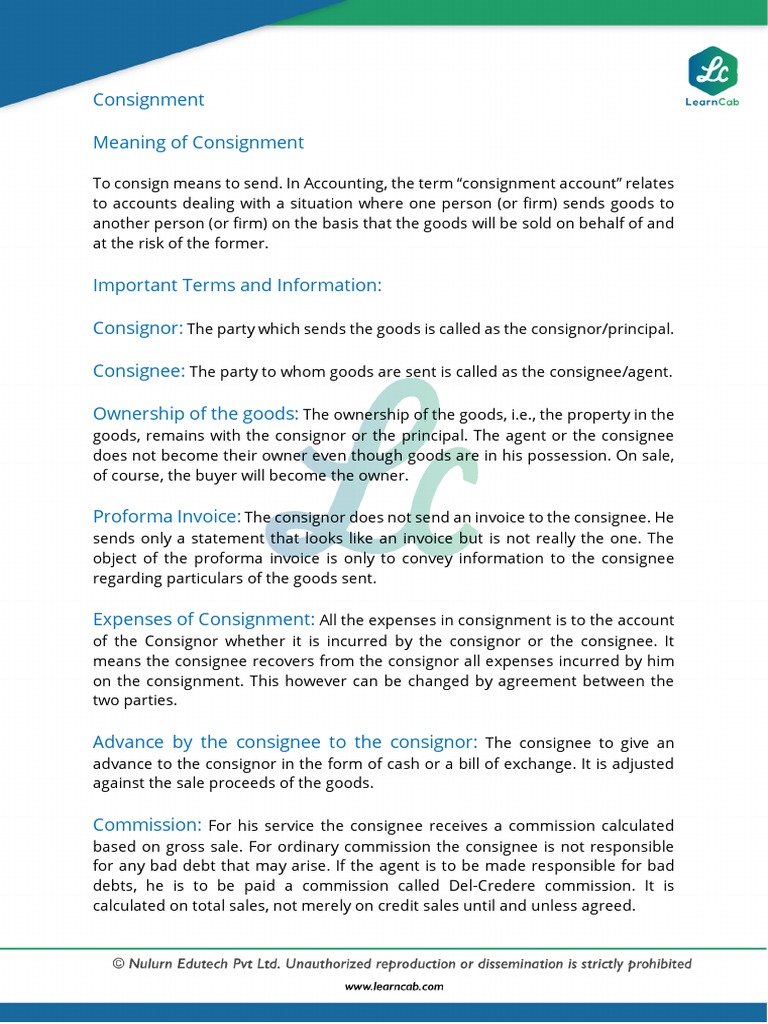 Consignment Meaning of Consignment | PDF