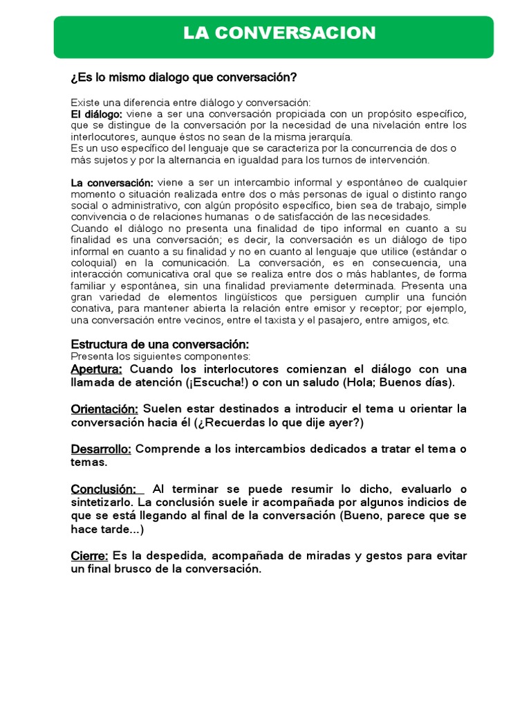 Diferencias entre diálogo y conversación | PDF