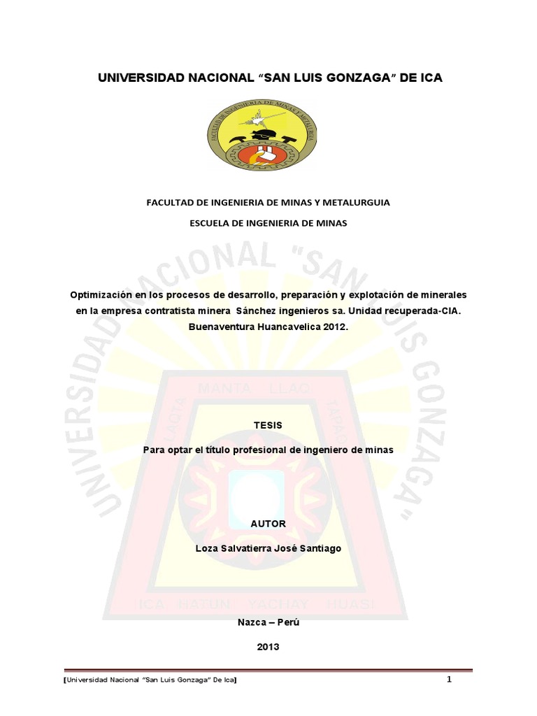 Universidad Nacional "San Luis Gonzaga" de Ica | PDF | Minería ...