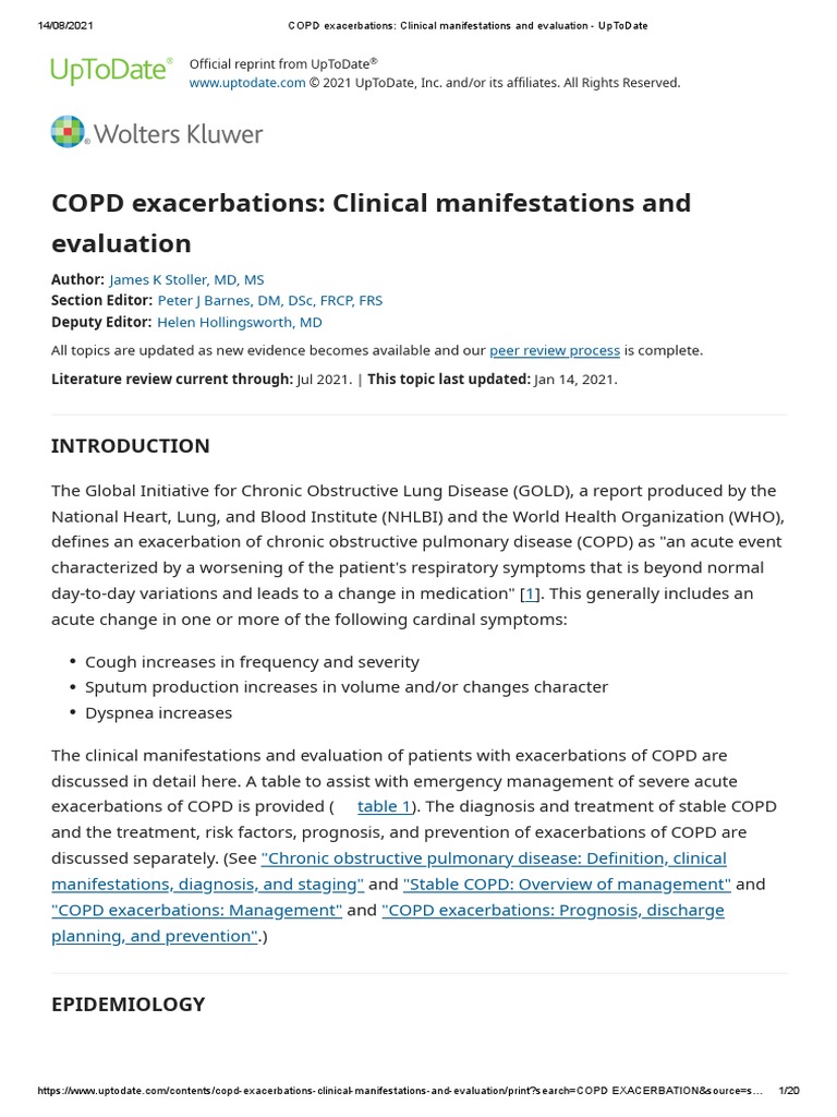 COPD Exacerbations - Clinical Manifestations and Evaluation - UpToDate ...