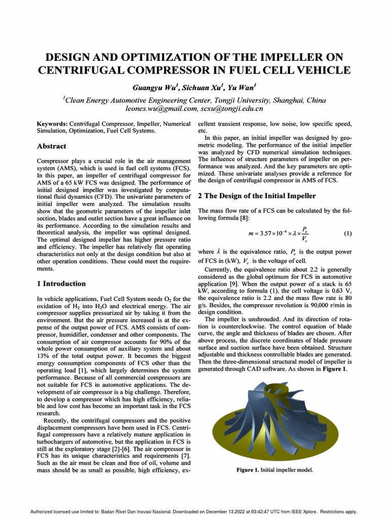 Design and Optimization of The Impeller On Centrifugal Compressor in Fuel Cell Vehicle | PDF ...