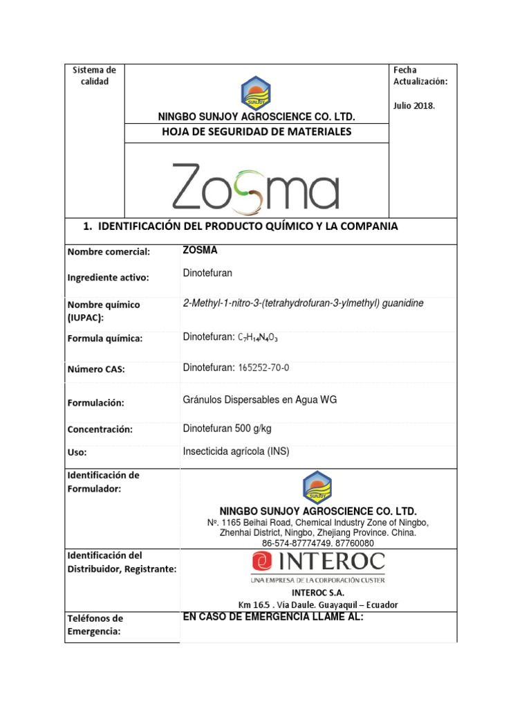 Zosma MSDS | PDF | Agua | Residuos