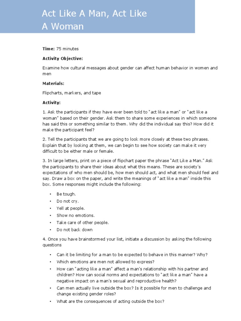 Act Like AMan | Download Free PDF | Gender | Gender Studies