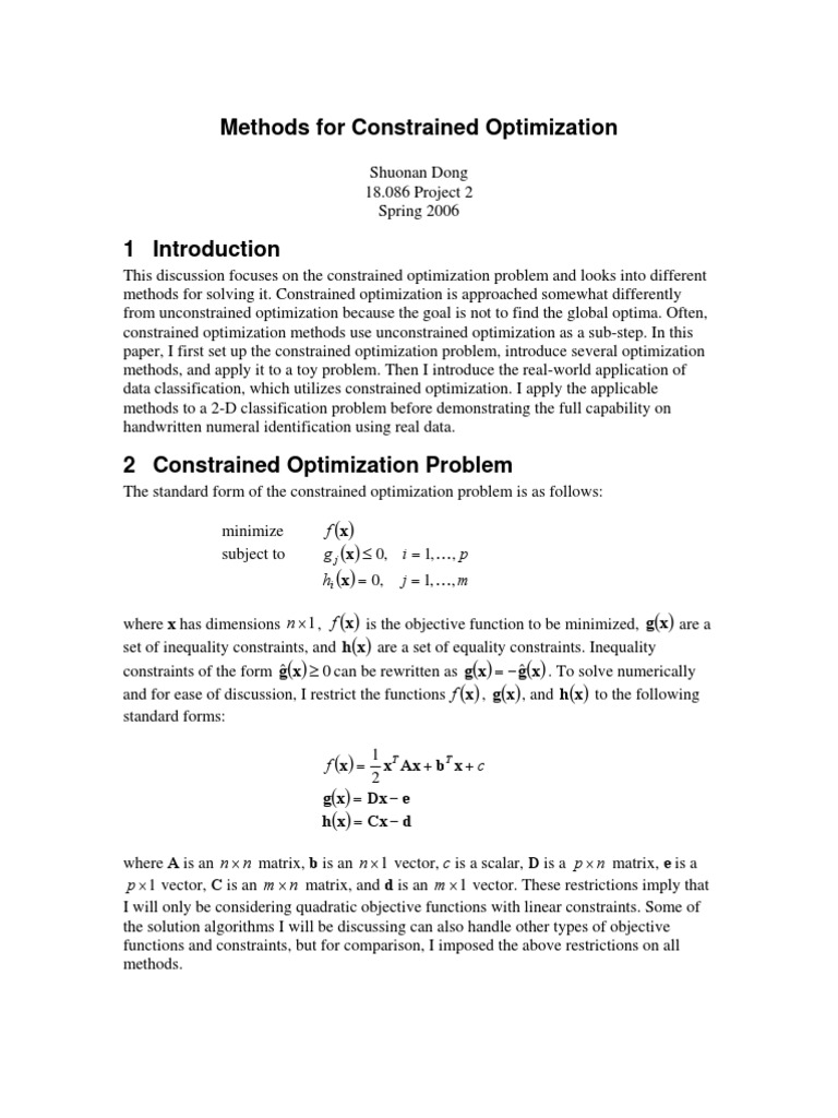 Constrained Optimization Methods for Data Classification | PDF | Mathematical Optimization ...