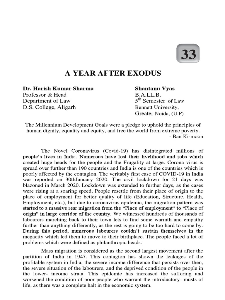 A Year After Exodus: Dr. Harish Kumar Sharma Shantanu Vyas | PDF ...