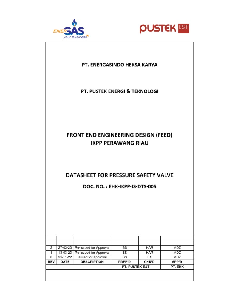 EHK-IKPP-IS-DTS-005 Datasheet For Pressure Safety Valve Rev 2 | PDF