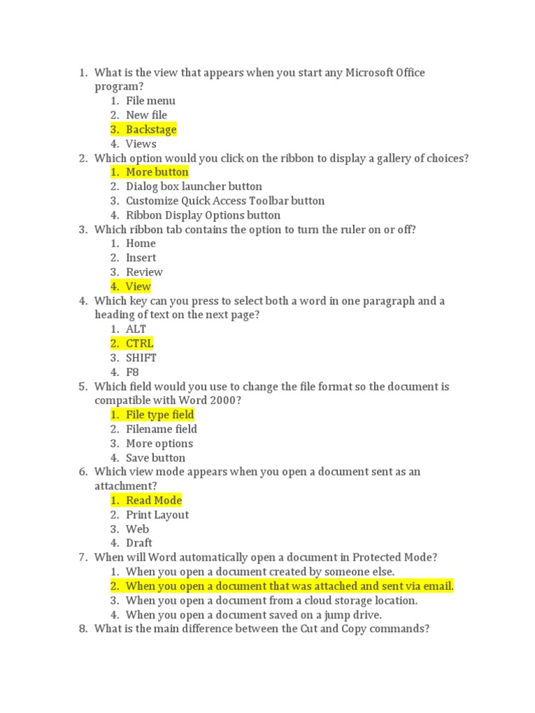 Review Questions 9 | PDF | Microsoft Word | Page Layout