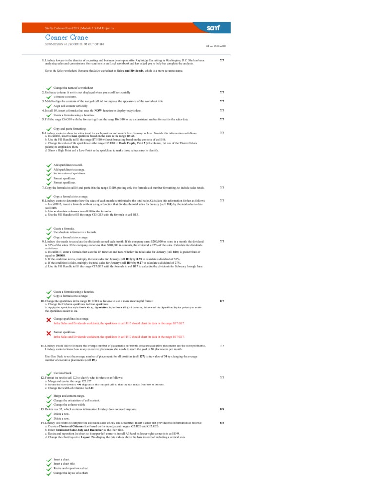 Shelly Cashman Excel 2019 | Module 3: SAM Project 1a Sales Report | PDF ...