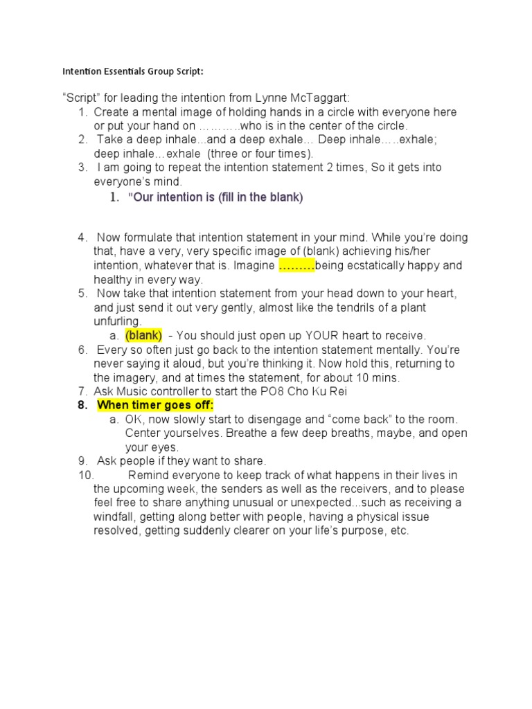 Intention Essentials Group Script | PDF