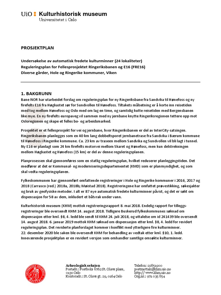Kulturhistorisk Museum: Prosjektplan | PDF