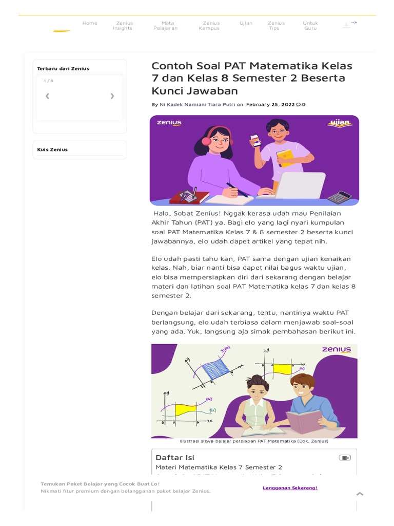Soal PAT Matematika Kelas 7 Dan Kelas 8 & Kunci Jawaban | PDF