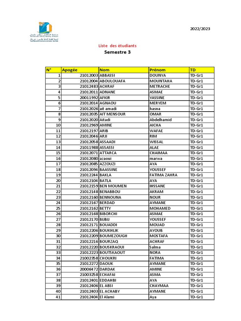 Semestre 3: #Apogée Nom Prénom TD | PDF
