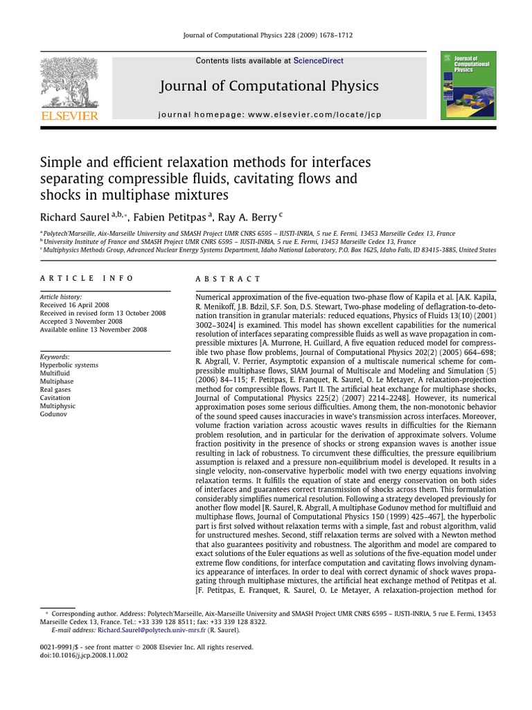 Journal of Computational Physics: Richard Saurel, Fabien Petitpas, Ray ...