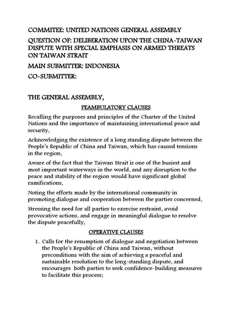 Draft Resolution 3.o 2023 Mun | PDF | Taiwan | International Relations