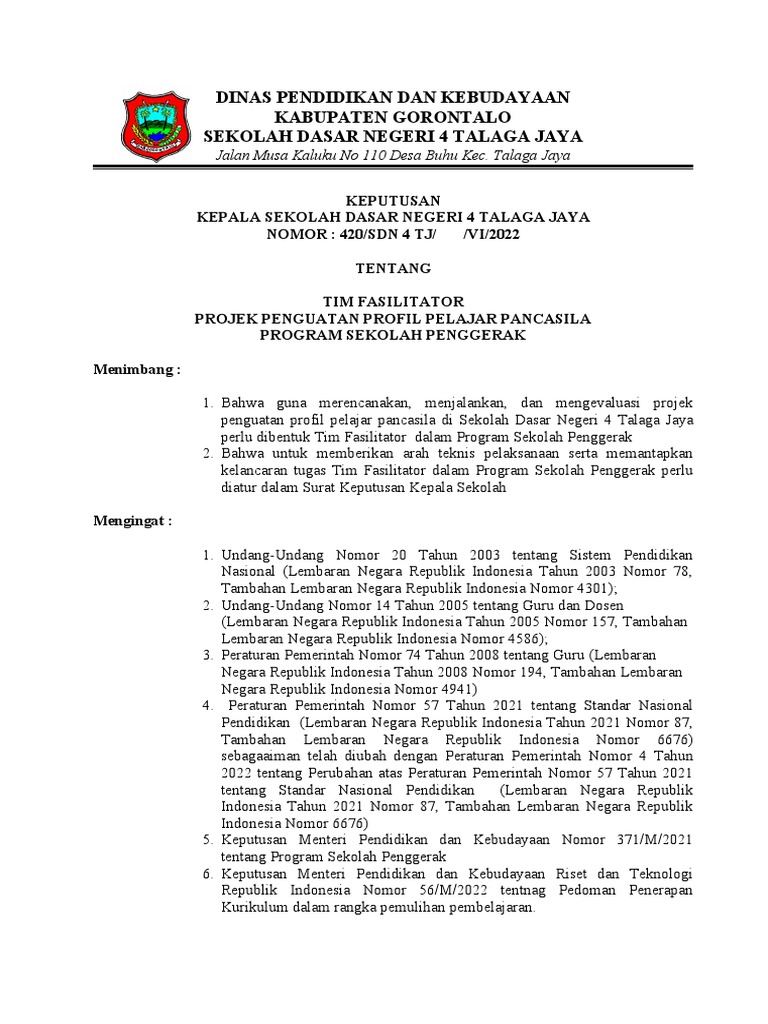 Tim Fasilitator Profil Pelajar Pancasila | PDF