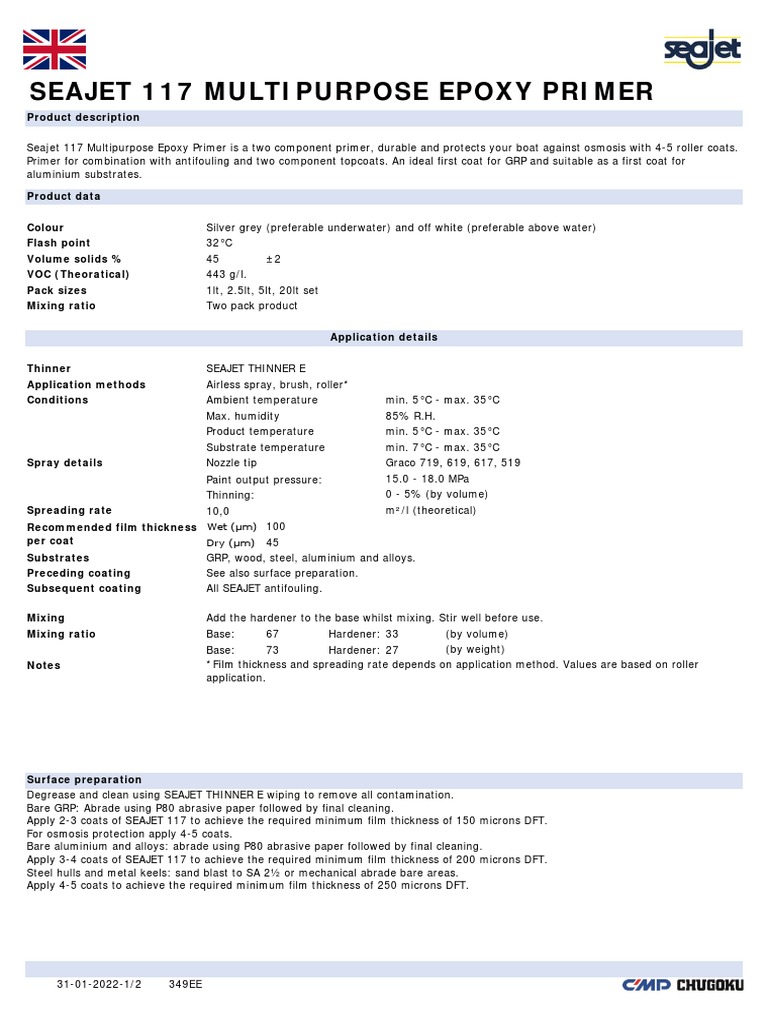 Seajet 117 Multipurpose Epoxy Primer | PDF | Materials | Secondary ...