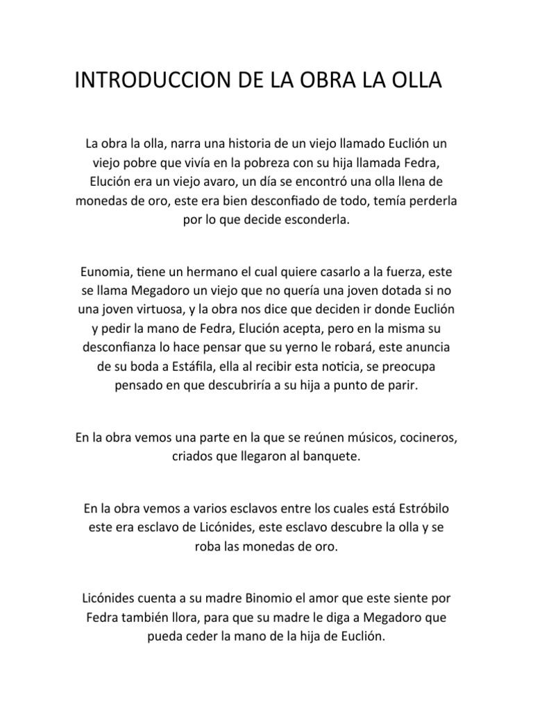 Introduccion de La Obra La Olla | PDF