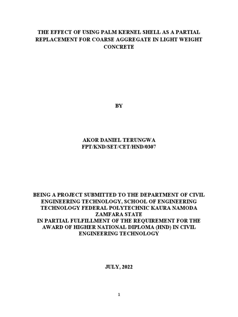 Replacementt of Palm Kernel Shell As Course Aggregate in Concrete ...