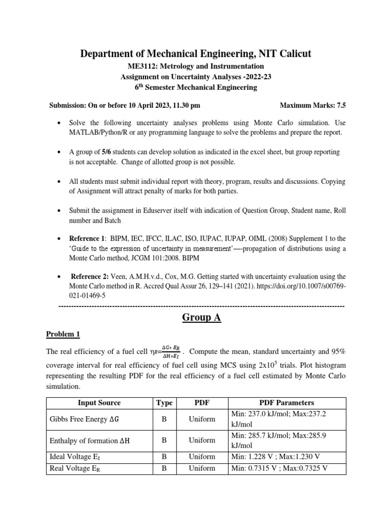 Monte Carlo Simulation Assignment - Metrology and Instrumentation 2023 | PDF | Normal ...