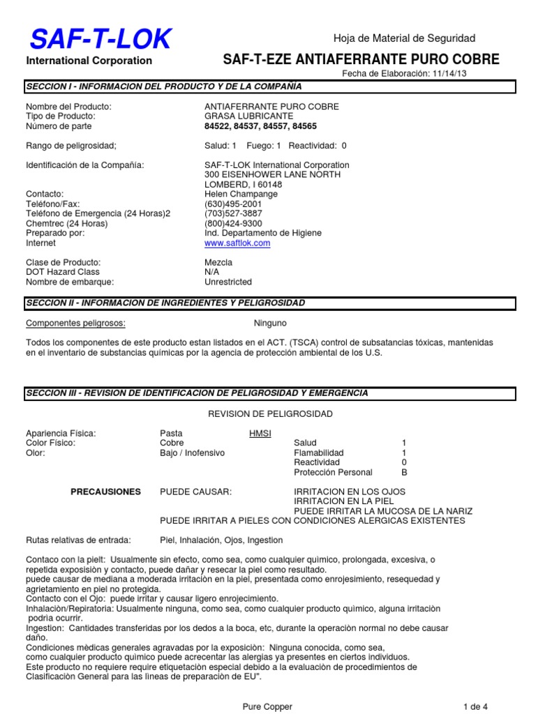 Saf T Lok | PDF | Agua | Química