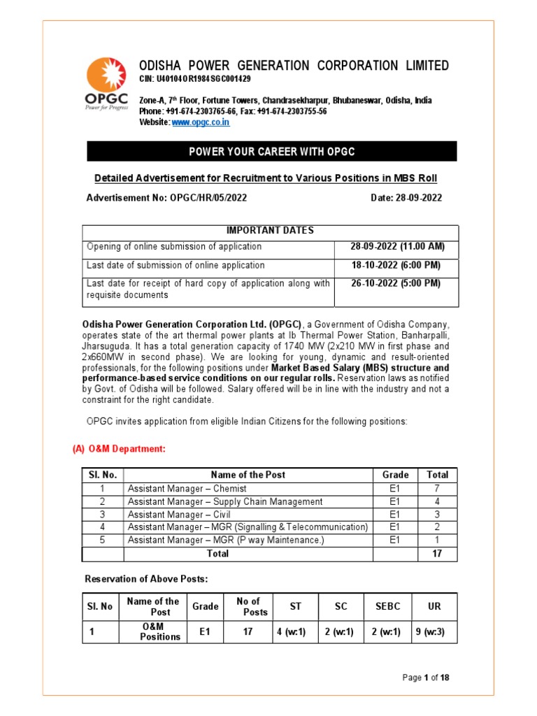 Detailed Advertisement OPGC HR 05 2022 | PDF
