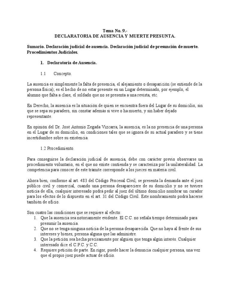 Tema No. 8 Declaratoria de Ausencia y Muerte Presunta. | PDF | Juez | Guardián legal