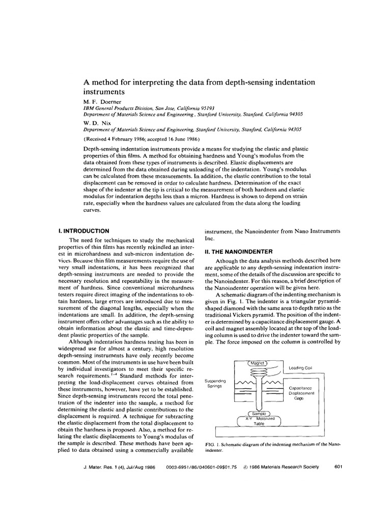 A Method For Interpreting The Data From Deph-Sensing Indentation Instruments | PDF
