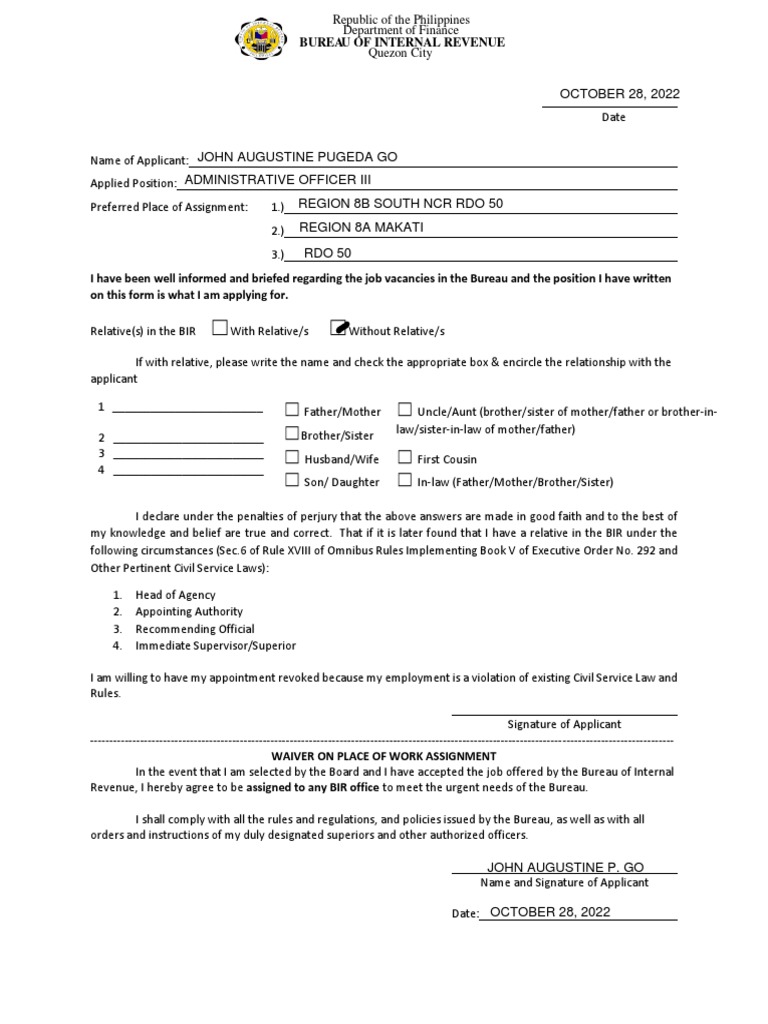 Statement of Relatives Form | PDF | Justice | Crime & Violence