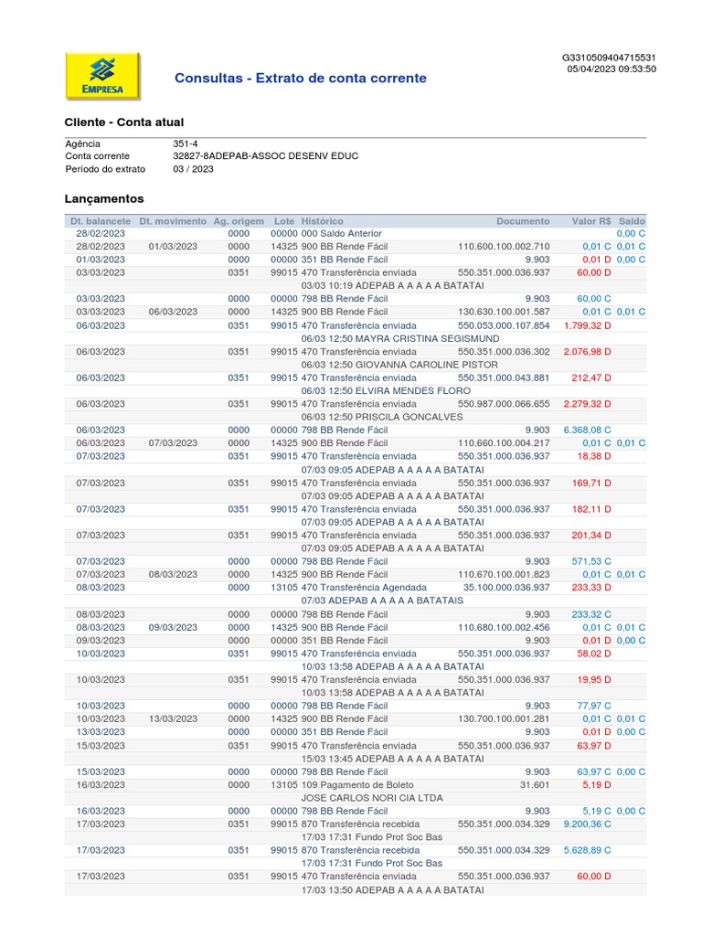 Consultas - Extrato de Conta Corrente | PDF | Conta bancária | Bancos