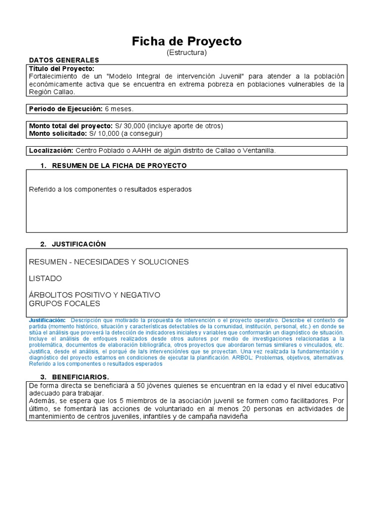 1 Ficha de Proyecto | PDF | Planificación | Evaluación