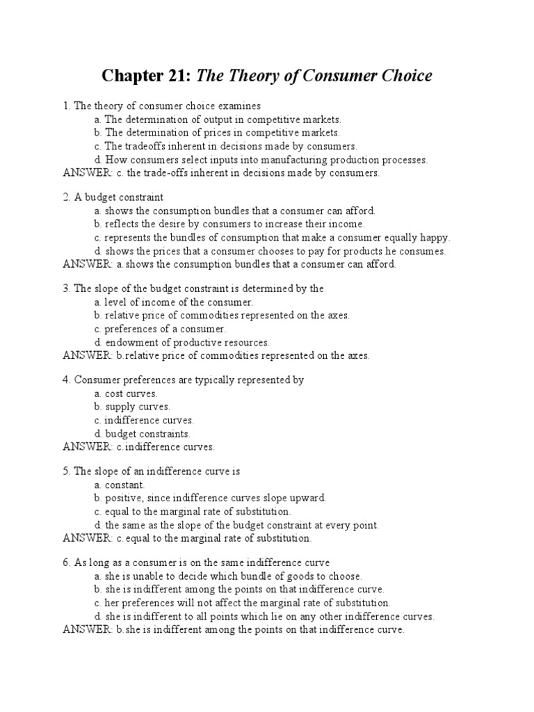 Chapter 21 - The Theory of Consumer Choice | PDF