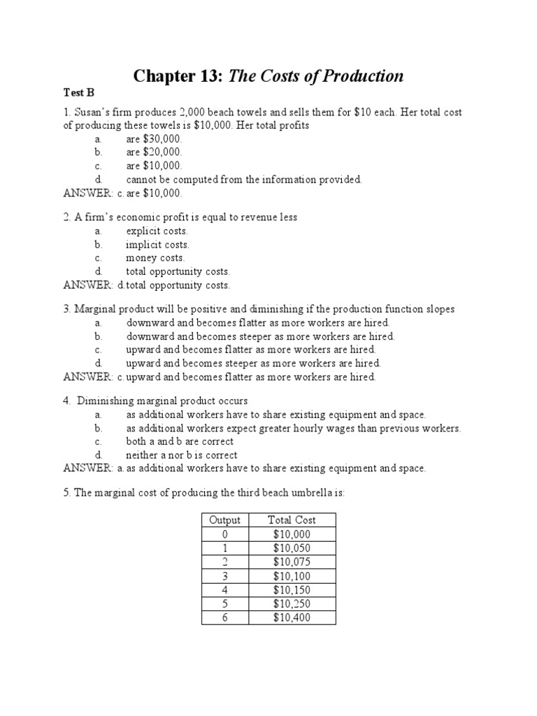 Production Costs and Economic Profit | PDF | Marginal Cost | Financial ...