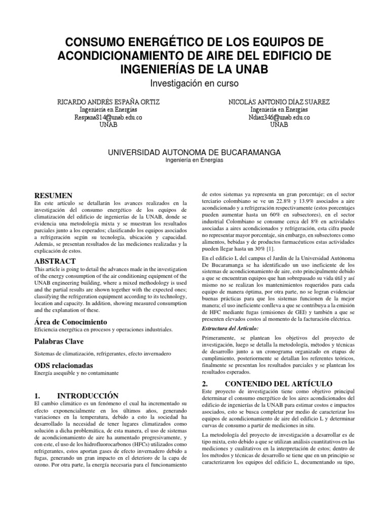 Consumo Energético de Los Equipos de Acondicionamiento de Aire Del Edificio de Ingenierías de La ...