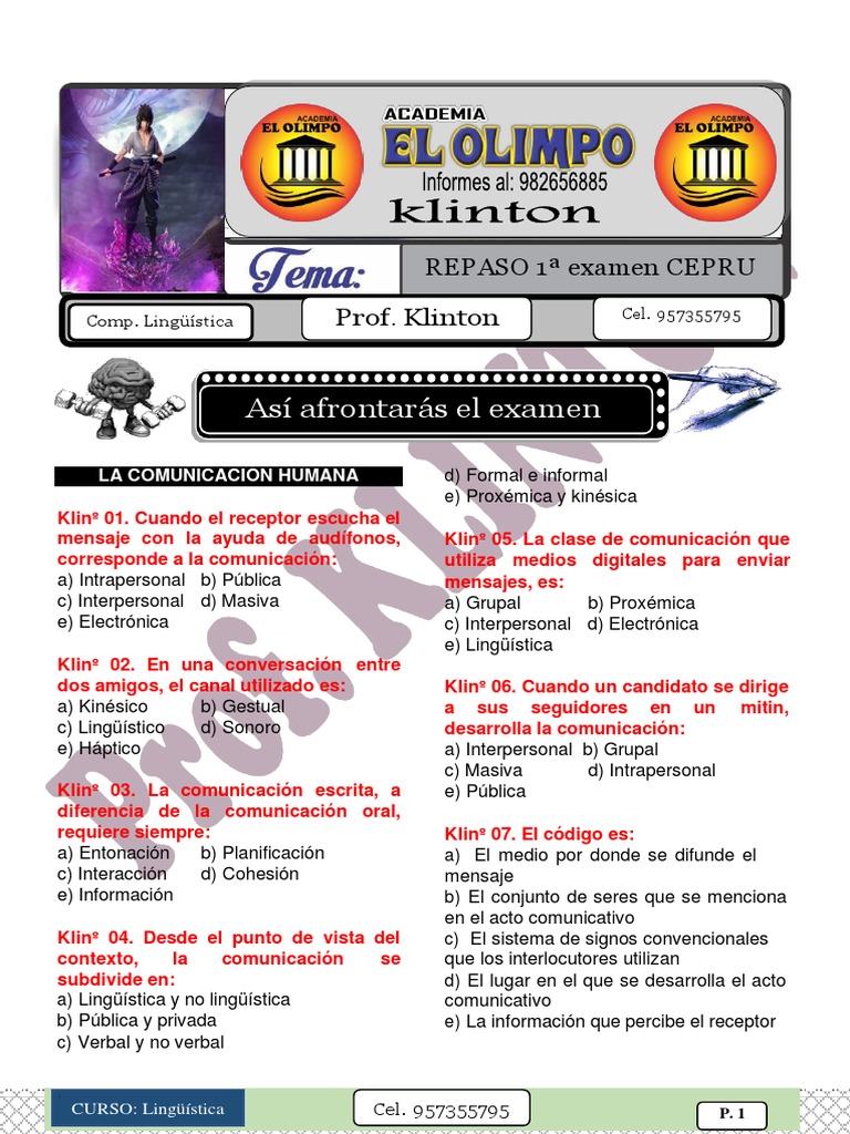 Así Afrontarás El Examen: REPASO 1 Examen CEPRU Prof. Klinton | PDF | Comunicación | Sílaba