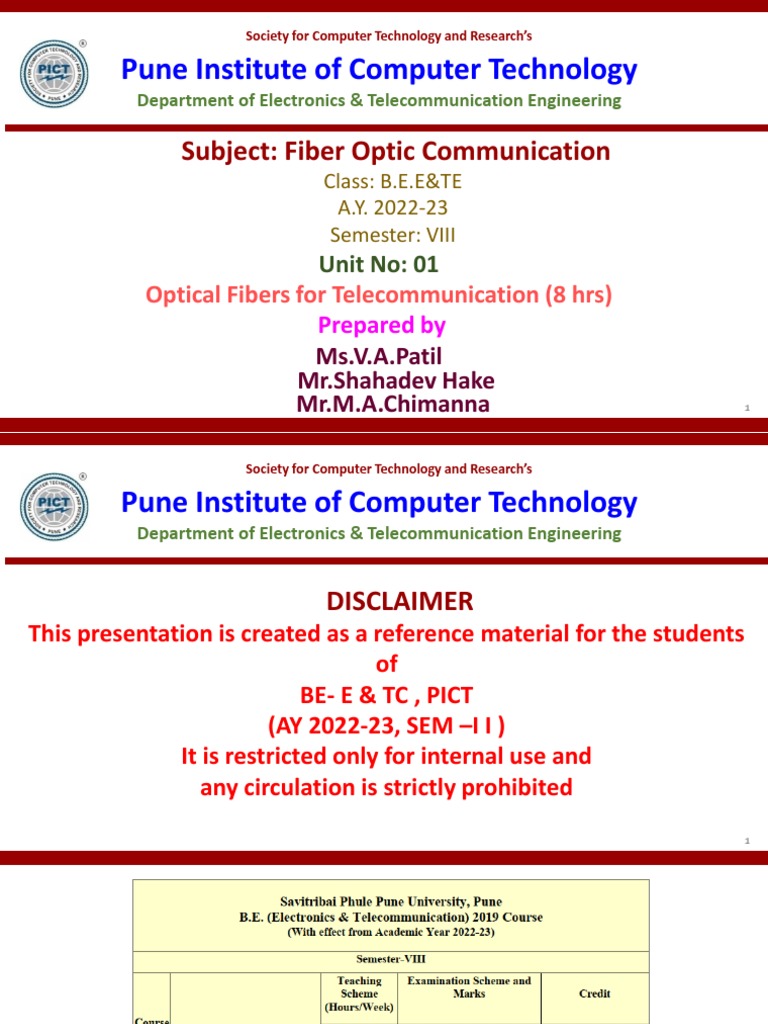 Pune Institute of Computer Technology: Subject: Fiber Optic ...