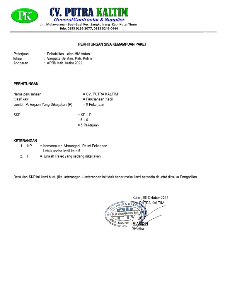 SKP CV. Putra Kaltim | PDF