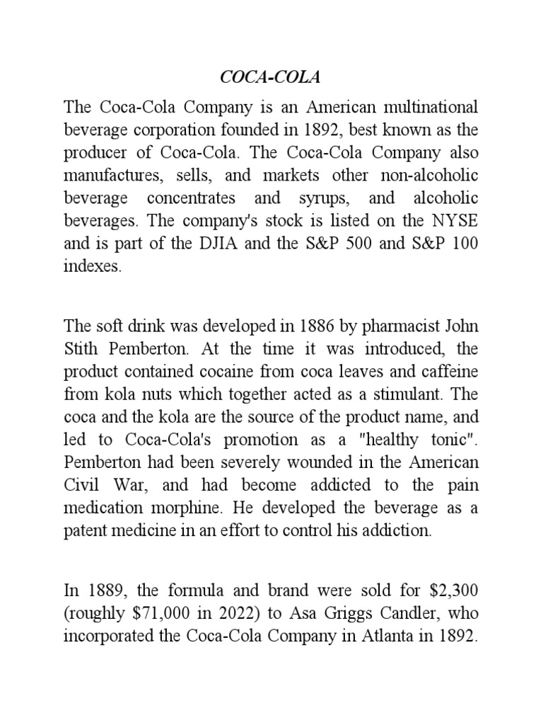 COCA | PDF | The Coca Cola Company | Business
