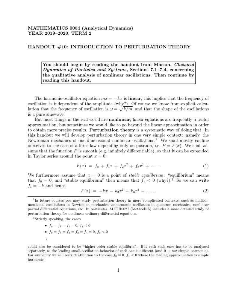 0054 Handout 10 | PDF | Ordinary Differential Equation | Oscillation