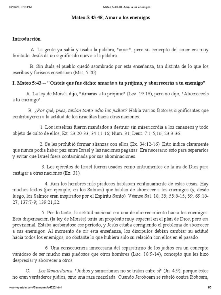 Mateo 5 - 43-48, Amar A Los Enemigos | Descargar gratis PDF | Amor ...