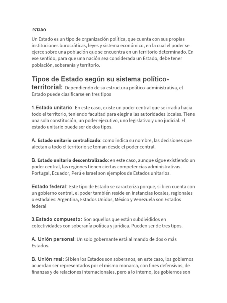 Tipos de Estado Según Su Sistema Político-Territorial | PDF | Monarquía | Estado (política)
