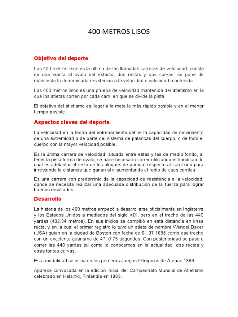 400 Metros Lisos | PDF | Deporte del atletismo | Corriendo