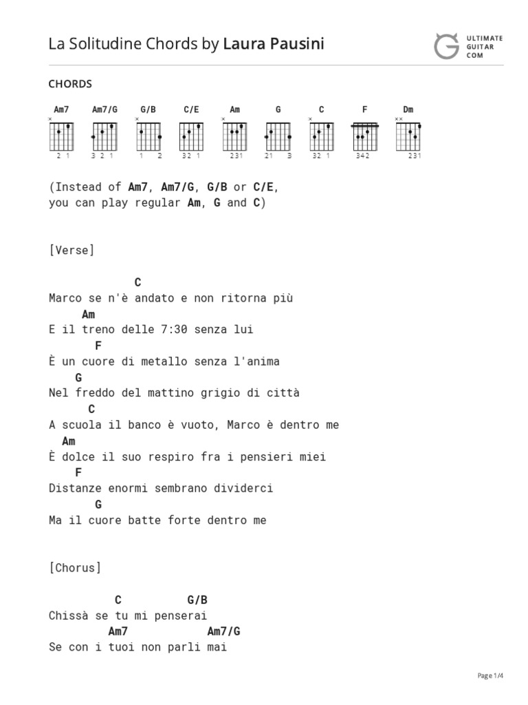 La Solitudine Chords by Laura Pausinitabs at Ultimate Guitar Archive | PDF