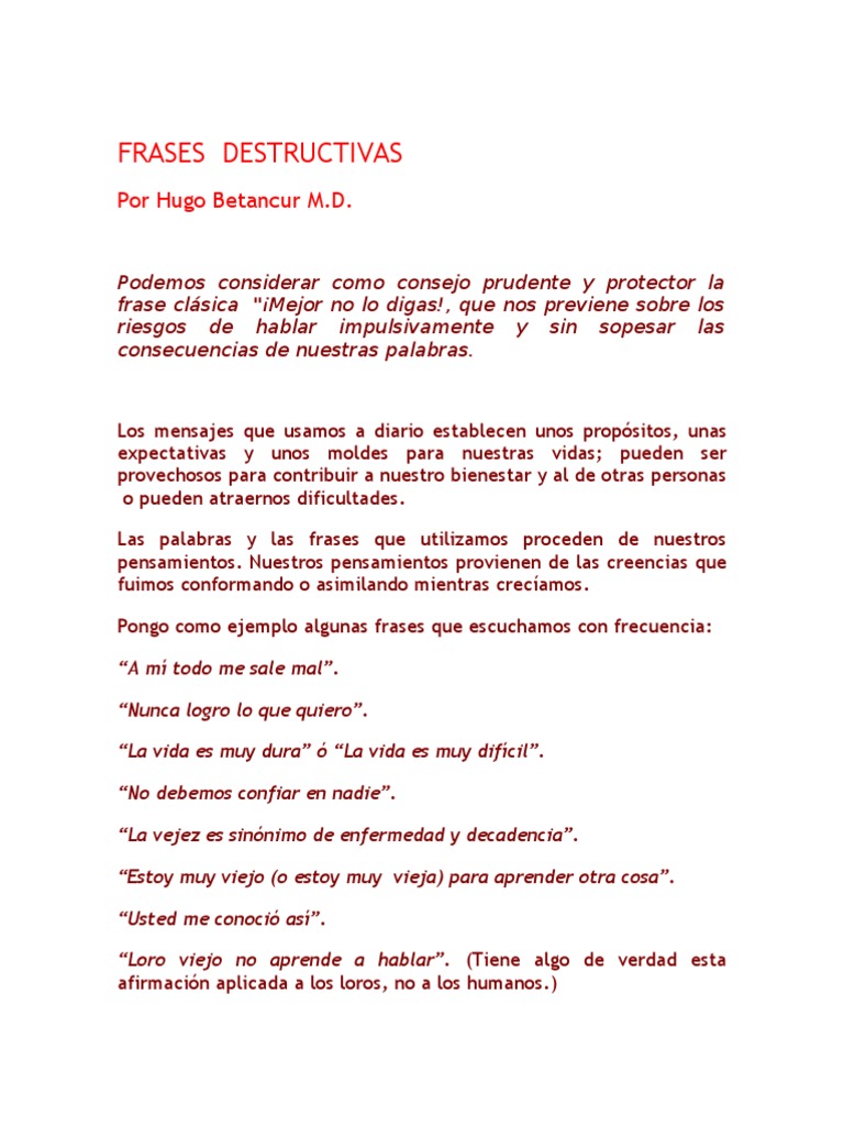 Frases Destructivas y su Impacto | PDF | Aprendizaje | Conceptos ...