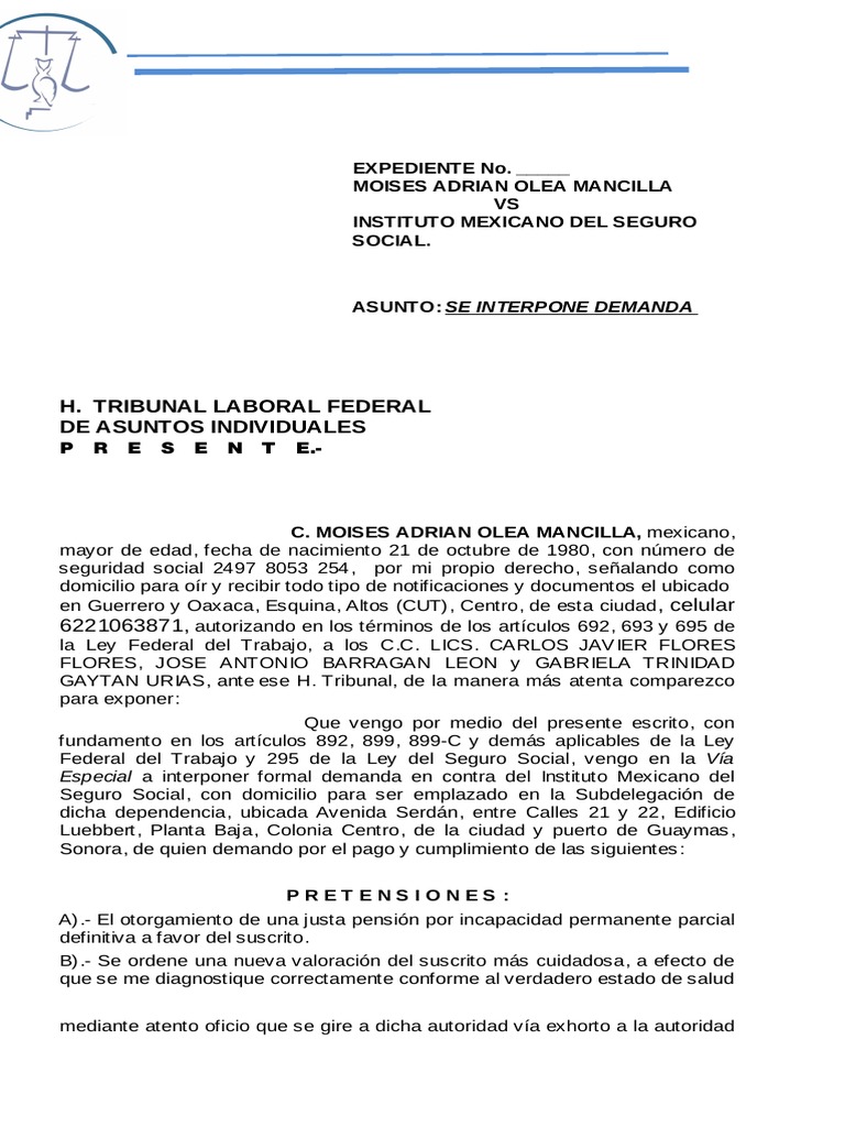 Demanda VS Imss Moises 3 | PDF | Rodilla | Sistema musculoesquelético