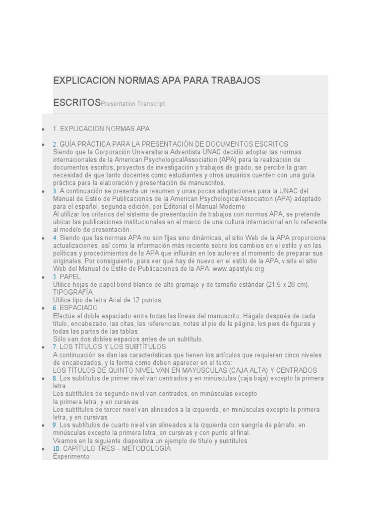EXPLICACION NORMAS APA PARA TRABAJOS ESCRITOSPresentation Transcript ...
