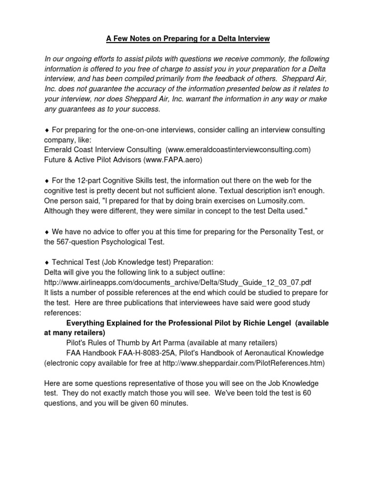 Delta Pilot Interview Preparation Guide | PDF