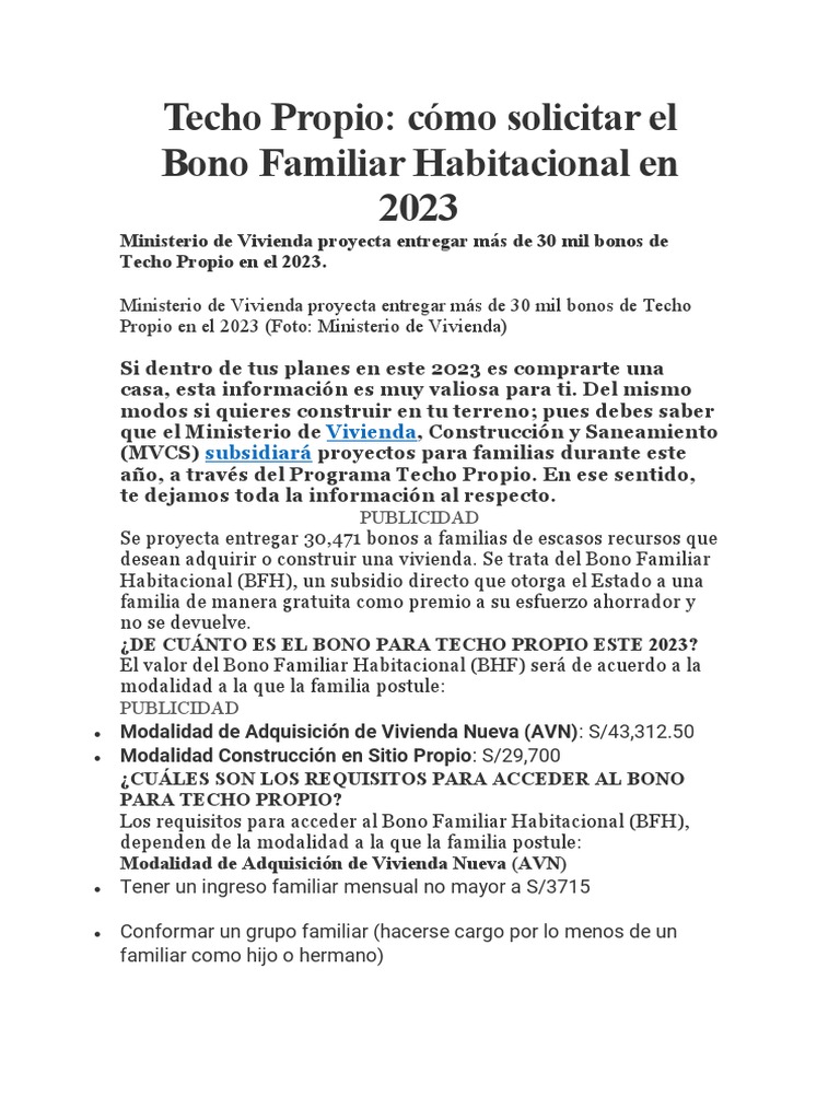 Techo Propio | PDF | Economias