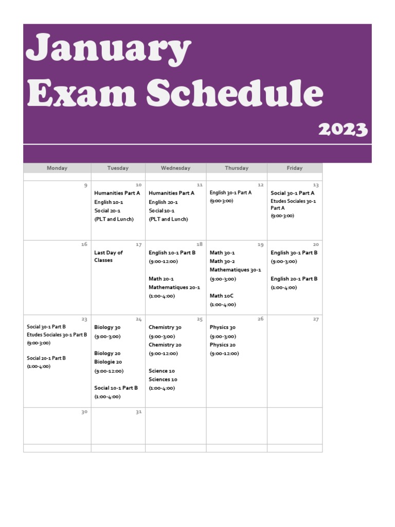 January Exam Schedule | PDF